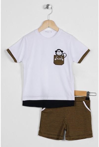 Zepkids Erkek Çocuk Maymun Nakışlı Sortlu Takım 2 - 5 Yaş