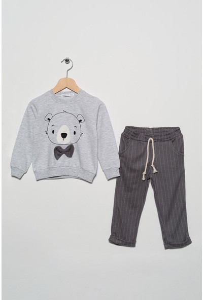 Zepkids Erkek Çocuk ayı Baskı Önü Fiyonklu Pantalonlu Takım 2 - 5 Yaş