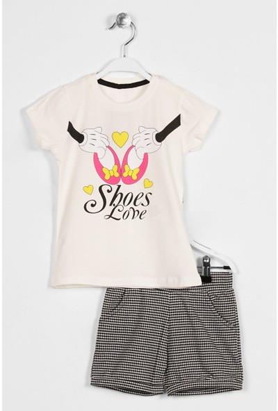 Zepkids Kız Çocuk Şortlu Takım Shoes Love Baskılı 2 - 5 Yaş