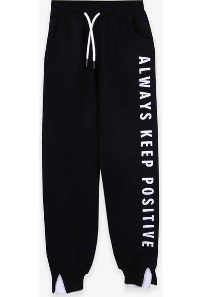 Breeze Kız Çocuk Eşofman Altı Baskılı Cepli Siyah (9-14 Yaş)