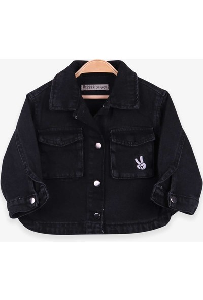 Breeze Kız Çocuk Kot Ceket Nakışlı Siyah (1-4 Yaş)