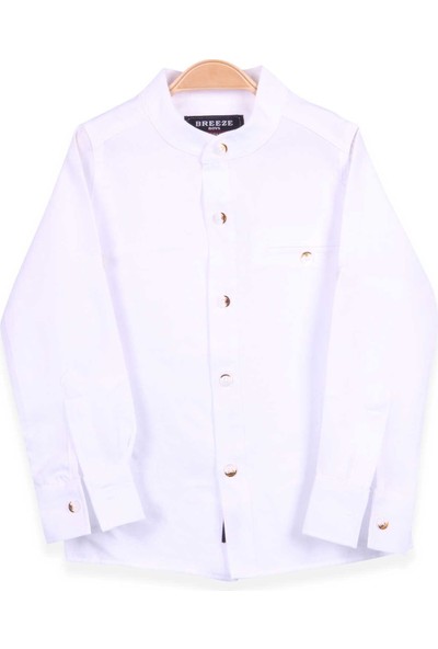 Breeze Erkek Çocuk Gömlek Cep Aksesuarlı Beyaz (3-12 Yaş)
