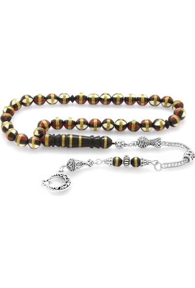 Tesbihane Kararmaz Metal Püsküllü Kırmızı-Beyaz Mine Dolgulu Pirinç Sarmal Küre Kesim Kuka Tesbih Tesbihane Kararmaz Metal Püsküllü Kırmızı-Beyaz Mine Dolgulu Pirinç Sarmal Küre Kesim Kuka Tesbih