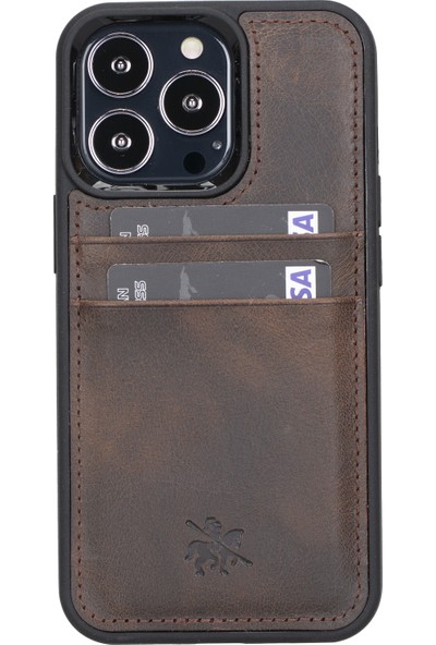 Venito Apple iPhone 13 Pro Capri Kartlıklı Koyu Kahverengi Deri Arka Telefon Kılıfı