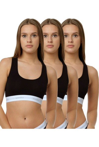 Ozorenza Kadın Siyah Sporcu Sütyen Büstiyer Full Likralı Pamuk 3lü