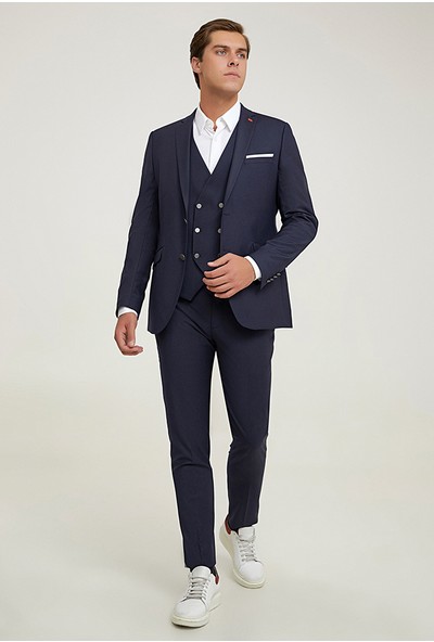 D'S Damat Twn Slim Fit Lacivert Düz Yelekli Takım Elbise D'S Damat Twn Slim Fit Lacivert Düz Yelekli Takım Elbise