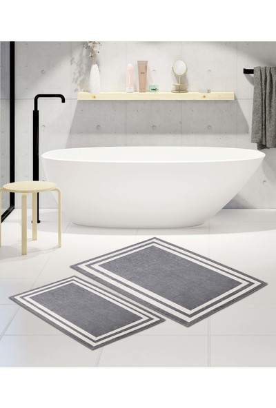 Koza Halı Yıkanabilir Dijital Kaymaz Taban 2'li Banyo Paspası 4220A 60 x 100