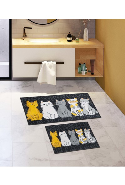 Koza Halı Yıkanabilir Dijital Kaymaz Taban 2'li Banyo Paspası 4217A 60 x 100