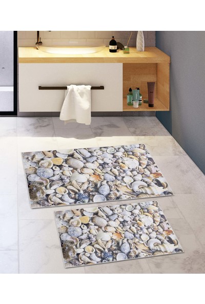Koza Halı Yıkanabilir Dijital Kaymaz Taban 2'li Banyo Paspası 4205A 60 x 100