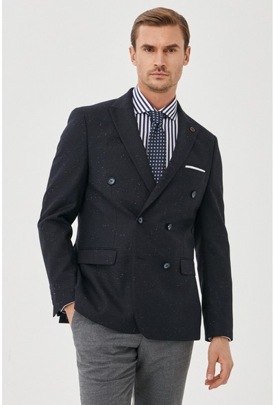 ALTINYILDIZ CLASSICS Erkek Lacivert Slim Fit Dar Kesim Kırlangıç Yaka Desenli Casual Ceket ALTINYILDIZ CLASSICS Erkek Lacivert Slim Fit Dar Kesim Kırlangıç Yaka Desenli Casual Ceket