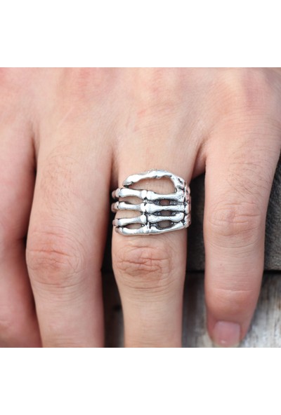 Koof Craft Iskelet El Antik Gümüş Kaplama Ayarlanabilir Yüzük - 65040 Koof Craft Iskelet El Antik Gümüş Kaplama Ayarlanabilir Yüzük - 65040