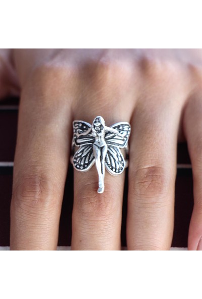 Koof Craft Melek Kanatlı Peri Kızı Figür Antik Gümüş Kaplama Ayarlanabilir Yüzük - 65051 Koof Craft Melek Kanatlı Peri Kızı Figür Antik Gümüş Kaplama Ayarlanabilir Yüzük - 65051