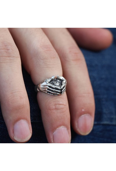 Koof Craft Tanrı Ra Gözü Avuç Içi Antik Gümüş Kaplama Ayarlanabilir Yüzük - 65797 Koof Craft Tanrı Ra Gözü Avuç Içi Antik Gümüş Kaplama Ayarlanabilir Yüzük - 65797