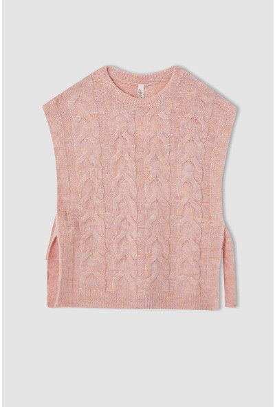DeFacto Kız Çocuk Bisiklet Yaka Örgü Desenli Süveter V5514A621AU
