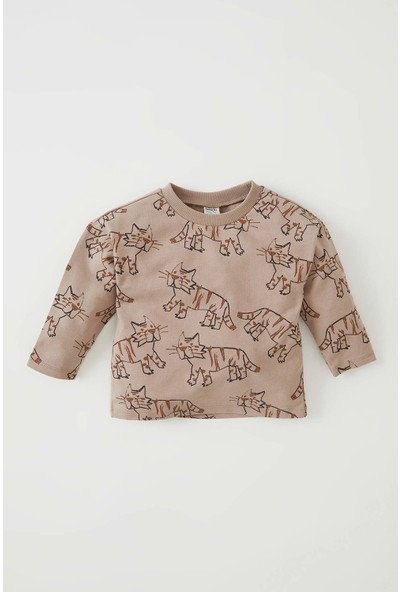 DeFacto Erkek Bebek Regular Fit Bisiklet Yaka Kaplan Desenli Sweatshirt W2655A221WN
