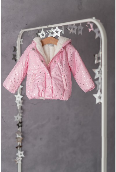 Mininio Kız Bebek Yıldız Baskılı Peluş Astarlı Şişme Mont (12 Ay - 4 Yaş )