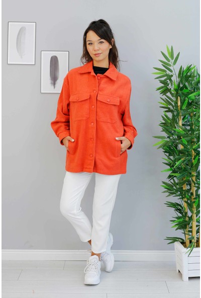 İmaj Butik Cep Detaylı Kaşe Ceket Gömlek/turuncu İmaj Butik Cep Detaylı Kaşe Ceket Gömlek/turuncu