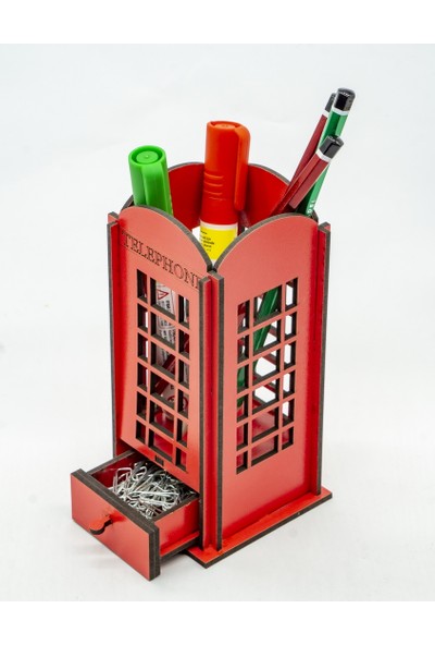 Quppa Masaüstü Kalemlik ve Ataşlık Londra Telefon Kulübesi Ahşap