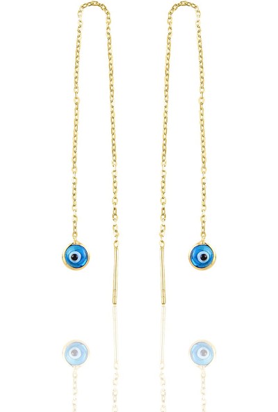 Söğütlü Silver Gümüş Altın Yaldızlı, Cam Göz Nazar Gümüş Zincir Küpe Söğütlü Silver Gümüş Altın Yaldızlı, Cam Göz Nazar Gümüş Zincir Küpe