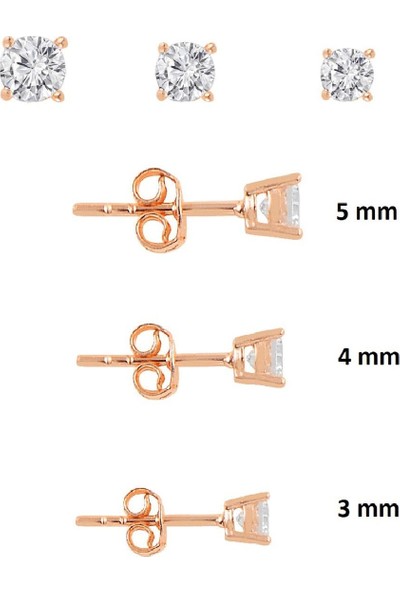 Söğütlü Silver Gümüş Rose Pırlanta Montürlü 3 Boy Tektaş Kombin Küpeler Söğütlü Silver Gümüş Rose Pırlanta Montürlü 3 Boy Tektaş Kombin Küpeler
