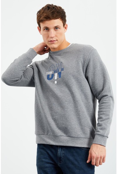 Tommy Life Gri Melanj Erkek Yazı Nakışlı O Yaka Rahat Form Sweatshirt - 88021 Tommy Life Gri Melanj Erkek Yazı Nakışlı O Yaka Rahat Form Sweatshirt - 88021