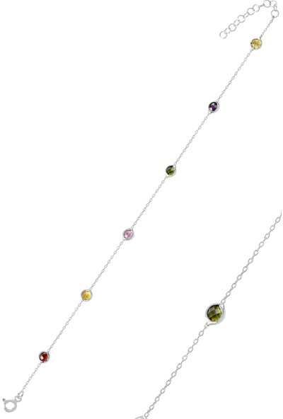 Söğütlü Silver Gümüş Renkli Sıra Taşlı Halhal