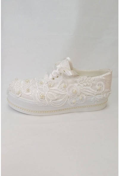 Berush Bride 218 Serisi Dolgu Topuk Güpürlü Gelinlik Ayakkabısı