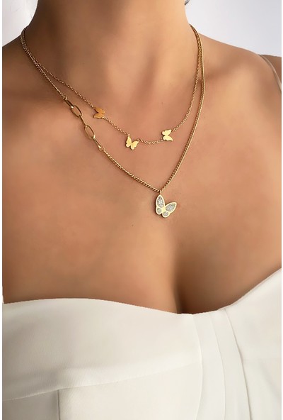 ÇLK Accessories Çelik 2 Li Kelebek Figür Çelik Kolye TRKOLYE5681 B35003 ÇLK Accessories Çelik 2 Li Kelebek Figür Çelik Kolye TRKOLYE5681 B35003