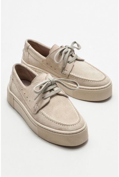 Elle Shoes Bej Deri Kadın Günlük Düz Ayakkabı