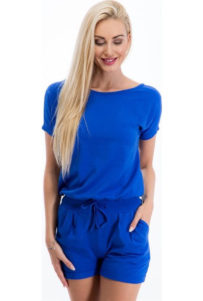 Fasardi Sırtı V Yaka Kurdeleli Beli Bağcıklı Şortlu Tulum