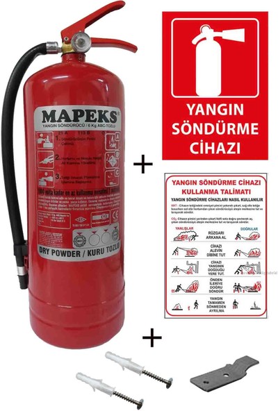 Valentino 6kg Mapeks Yangın Tüpü,yangın Tüpü Kullanım Talimatı, Yangın Tüpü Levhası, Askı Aparatı ve Dübel Vida 5li Set Valentino 6kg Mapeks Yangın Tüpü,yangın Tüpü Kullanım Talimatı, Yangın Tüpü Levhası, Askı Aparatı ve Dübel Vida 5li Set