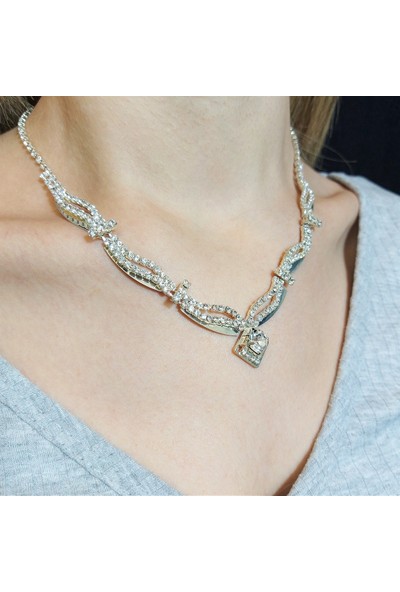 CC Aksesuar Abiye Taşlı Kadın Kolye Küpe Bileklik Seti