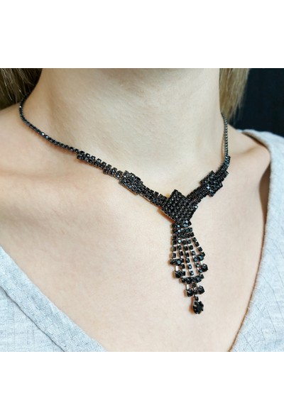 CC Aksesuar Abiye Taşlı Kadın Kolye Küpe Seti