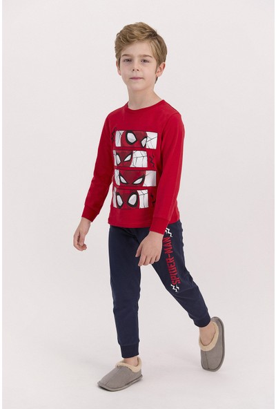 Spiderman Lisanslı Kırmızı Erkek Çocuk Uzun Kol Pijama Takımı