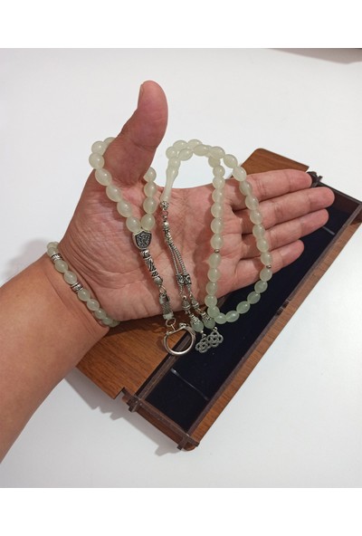 Alanç Kedigözü Fosforlu Metal Püsküllü Tesbih,bileklik ve Anahtarlık Bir Arada 3 Lü Set