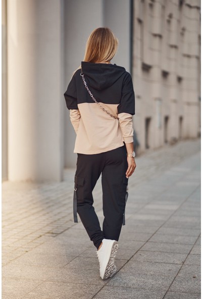 Fasardi Kapüşonlu Kolları Tül Detaylı Eşofman Takımı