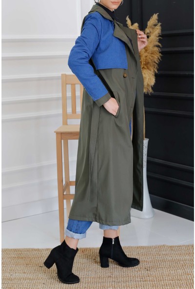 İmaj Butik İmaj Kot Detaylı Içi Kürklü Kaban-Haki
