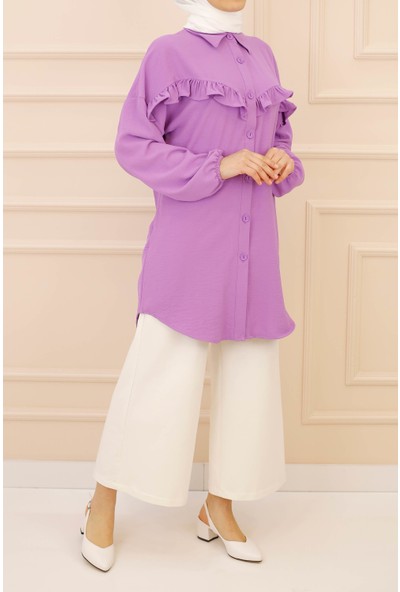 İmaj Butik İmaj Boydan Düğmeli Ayrobin Gömlek-Lila İmaj Butik İmaj Boydan Düğmeli Ayrobin Gömlek-Lila
