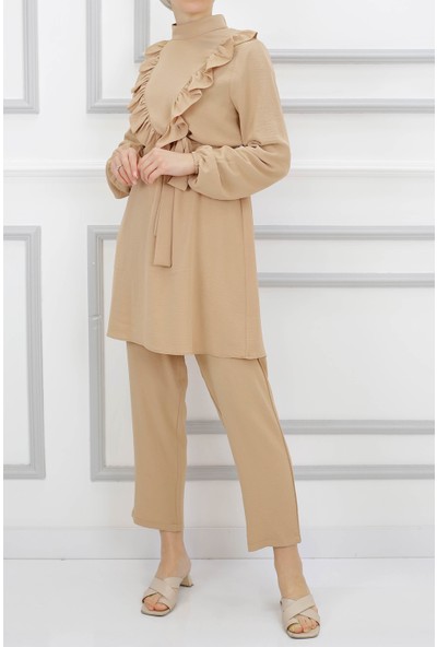 İmaj Butik İmaj Yaka Fırfır Detaylı Krep Ikili Takım-Vizon İmaj Butik İmaj Yaka Fırfır Detaylı Krep Ikili Takım-Vizon