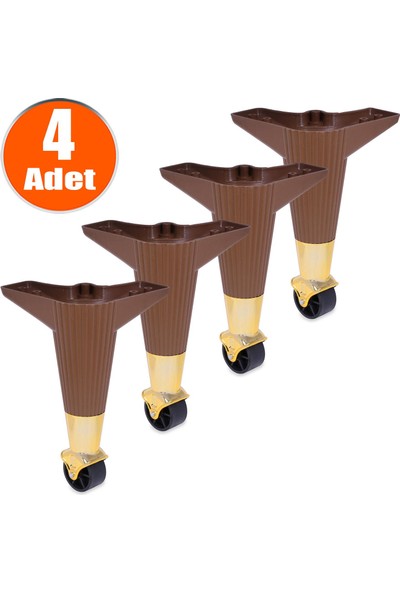 BADEM10 Masa Sehpa Puf Ünite Ayağı 19 cm Tekerlekli Kahverengi Ayak (4 Adet)