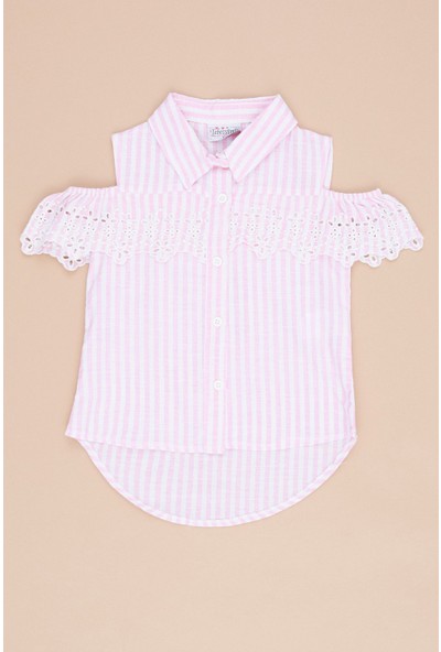 FullaModa Çocuk Fisto Detaylı Çizgili Gömlek FullaModa Çocuk Fisto Detaylı Çizgili Gömlek