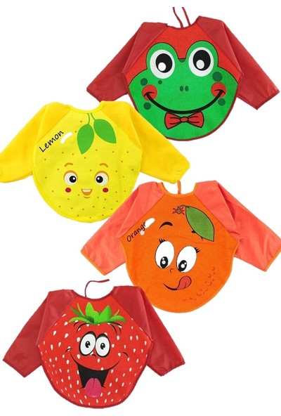 Bubebem Kurbağa Limon Portakal ve Çilek Motif Kollu Mama Önlüğü Bubebem Kurbağa Limon Portakal ve Çilek Motif Kollu Mama Önlüğü