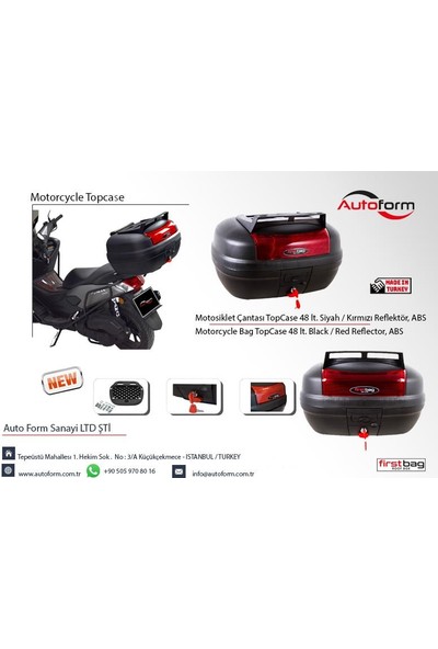 Autoform Motosiklet Çantası Bagajlı Firstbag 48 Lt. Siyah Kırmızı Reflektör, Abs Autoform Motosiklet Çantası Bagajlı Firstbag 48 Lt. Siyah Kırmızı Reflektör, Abs