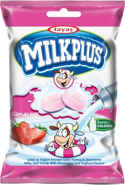Tayaş Milkplus Çilekli & Yoğurt Aromalı Sütlü Yumuşak Şeker 80 gr