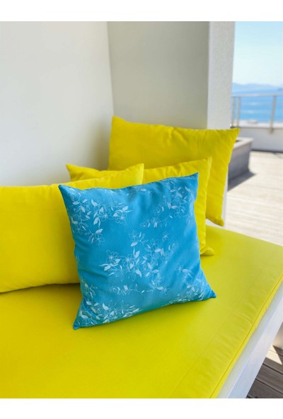 Retrobird Dekoratif Mavi Çiçekli Yastık Kılıfı 50x50 Unisex Turkuaz