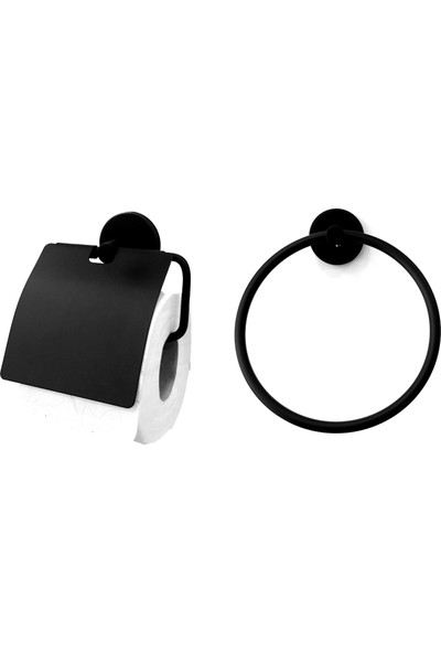 Sardıcı Banyo Yuvarlak Havluluk 2'li Banyo Seti Mat Siyah
