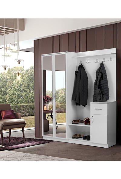 Moderniya Mobilya Flora Iki Kapılı Beyaz Portmanto Ayakkabılık
