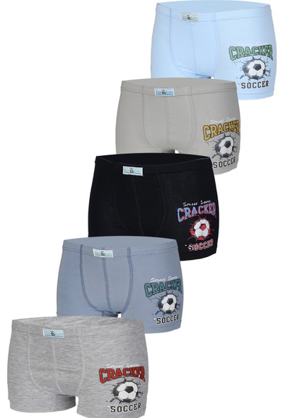 Biyokids Erkek Çocuk Top Desenli Boxer 5 Li Paket Karışık Renk Baskılı Boxer BYO2523