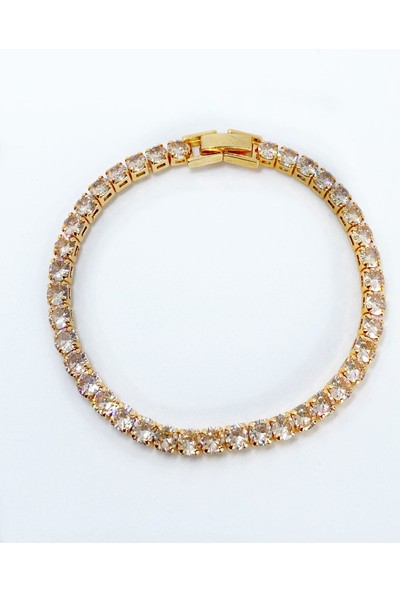 Axexuar Parlak Zirkon Taşlı Rose Renk Çelik Su Yolu Kare Kesim Kadın Lüks Kararmaz Bileklik