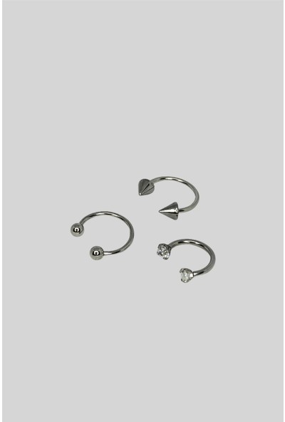 Medblack Jewelry 316L Cerrahi Çelik Gümüş Renk Ok Uç Top Uç Tek Taş Septum 3lu Helix, Tragus Piercing